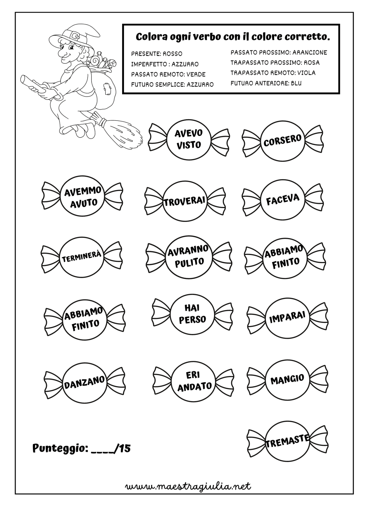 Scheda dei verbi al modo indicativo: livello standard e facilitato ...